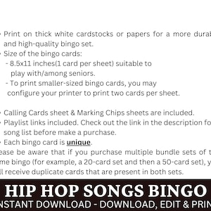 Hip Hop Songs Bingo Game 50 Cards Rap Music Party Activity - Etsy