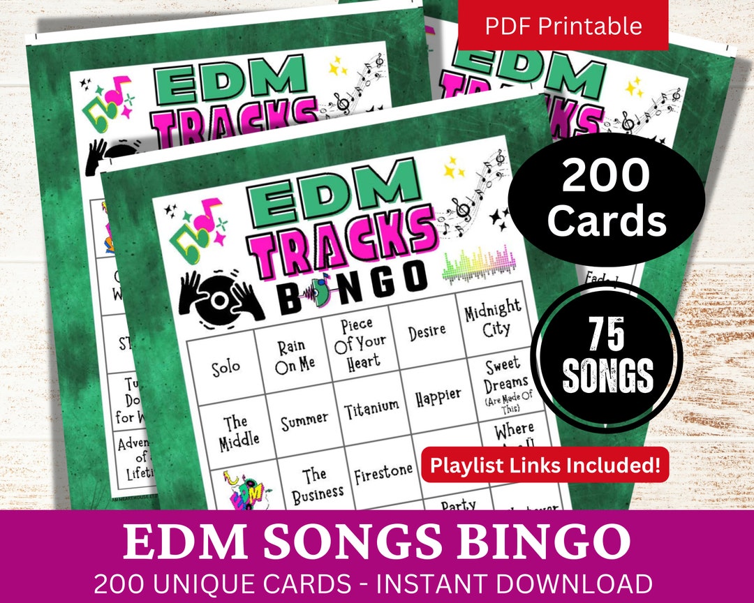 EDM Songs Bingo 200 Card, Groove Party Music Bingo With Playlist ...