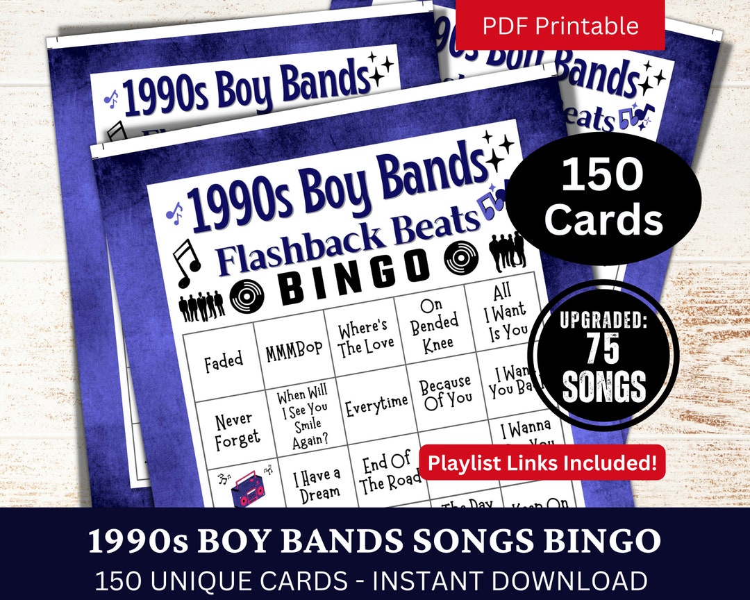 1990s Boy Bands Songs Bingo 150 Cards, 90s Gathering Activity for Adult ...