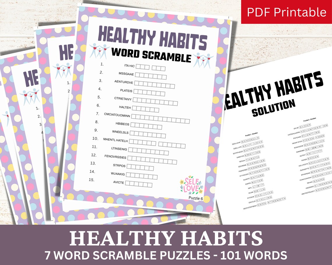 7 Healthy Habits Word Scramble Puzzle Game, Good Practice Activity ...