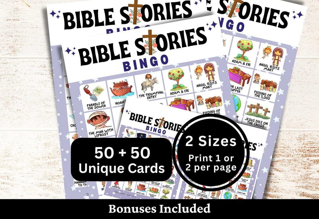 Bible Stories Bingo 50 Cards, Church Youth Gathering Activity, Kids ...