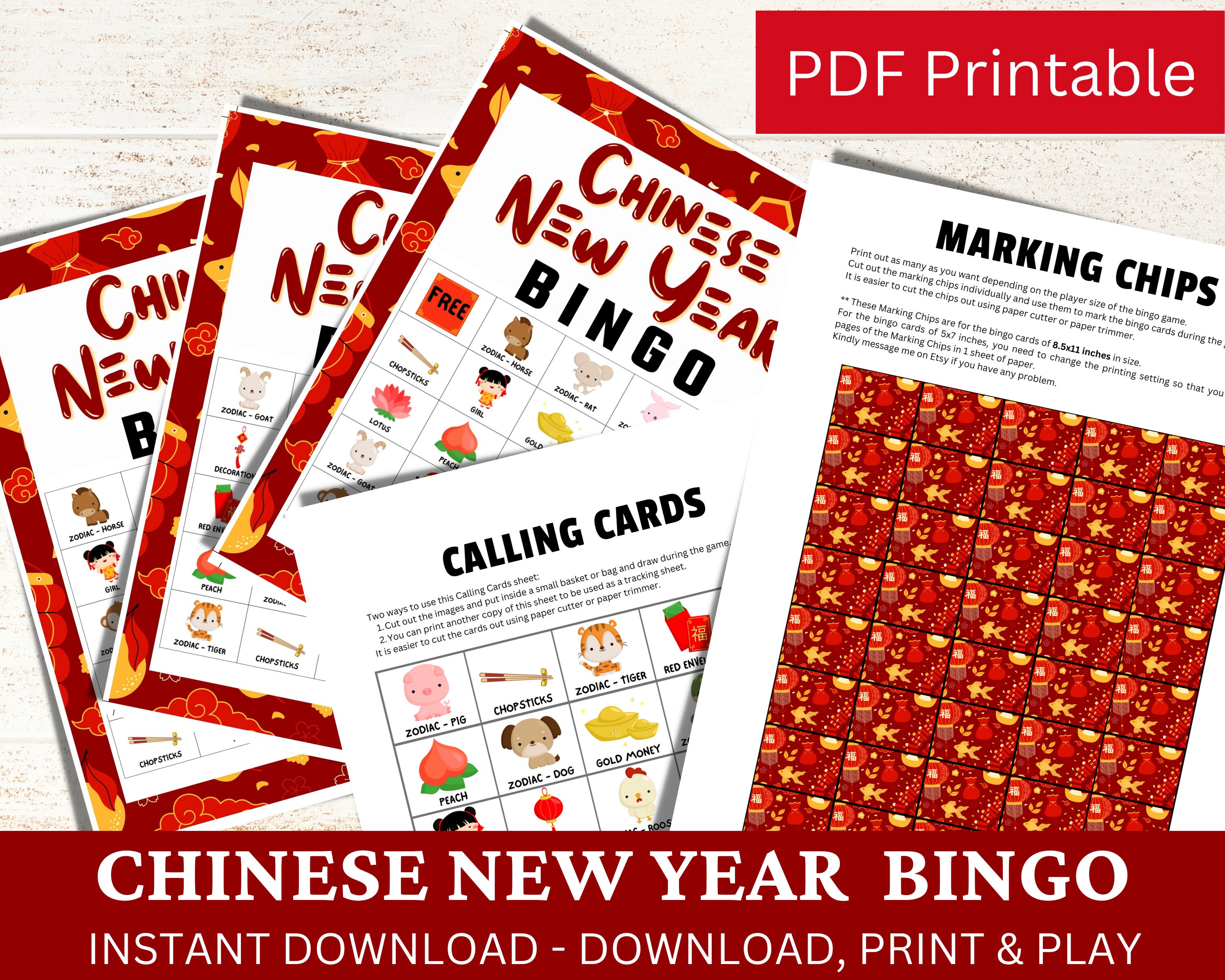 50 Chinese New Year Bingo Game Card, Lunar New Year Theme Party ...