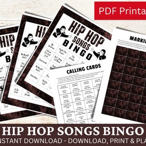 5 Hip Hop Songs Bingo Game Cards, Rap Music Party Activity, Family ...