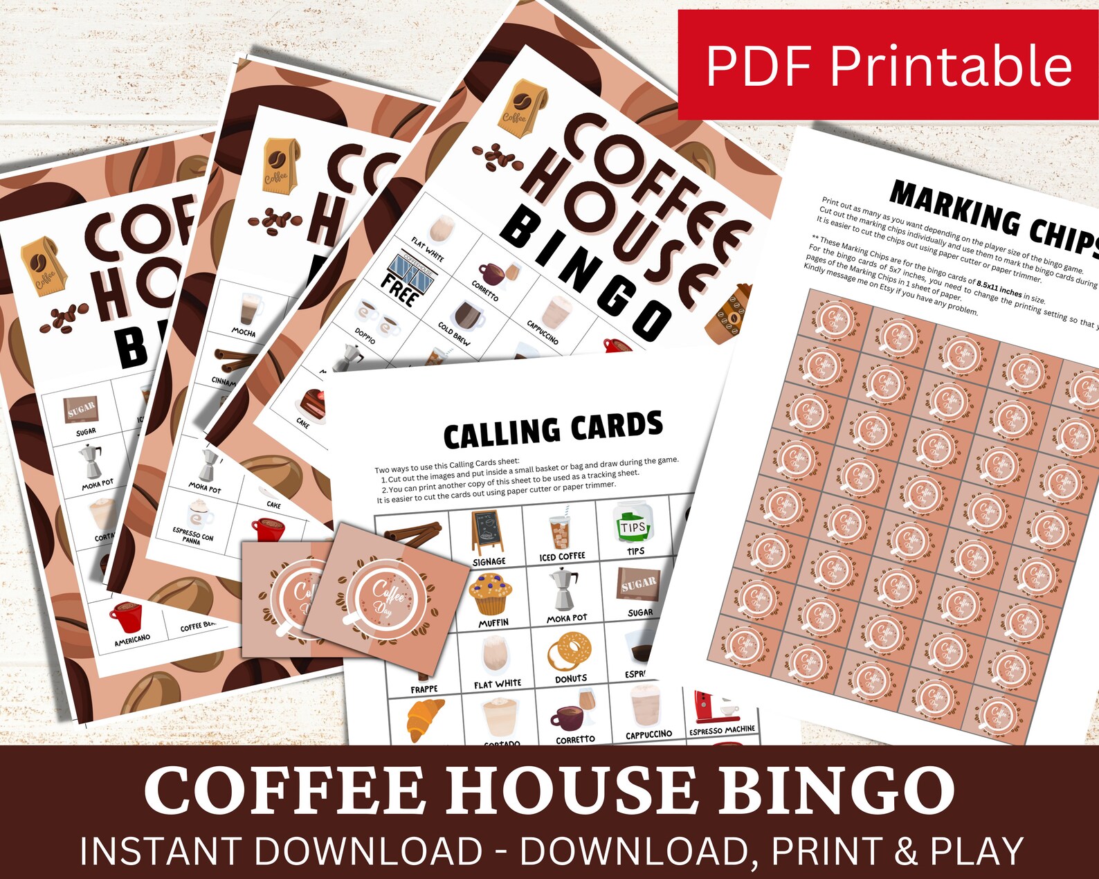 50 Coffee House Bingo Game Card, Fun Coffee Shop Theme Birthday Party ...