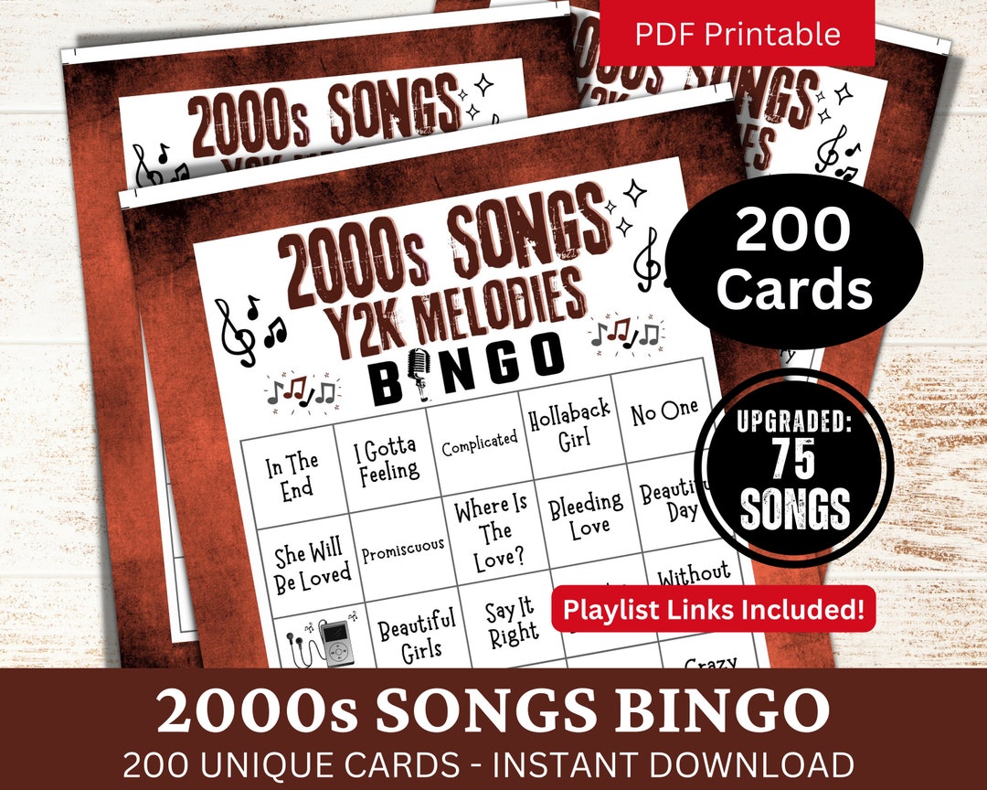 2000s Songs Bingo 200 Card, Y2K Family Reunion Party Night, Throwback ...
