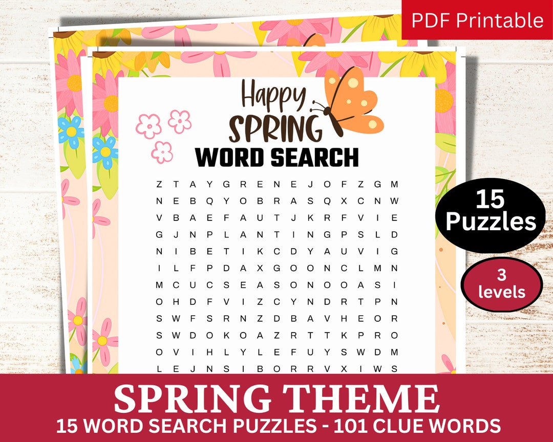 15 Spring Word Search Puzzle Game, Season Theme Activity, Springtime ...