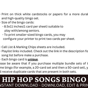 Hip Hop Songs Bingo Game 50 Cards, Rap Music Party Activity, Family ...