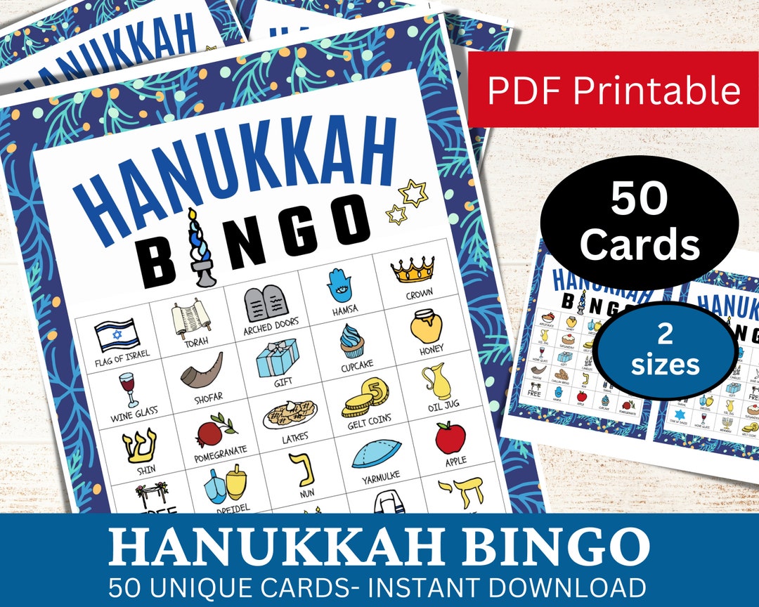 50 Hanukkah Bingo Game Card, Printable Party Activity for Kids, Teen ...