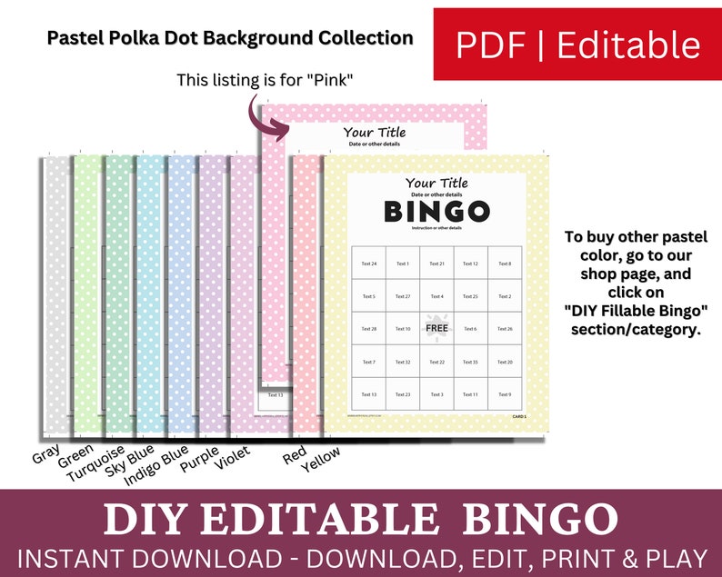 25 Editable Bingo Pastel Pink Template PDF DIY Fillable Bingo - Etsy