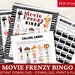 50 Movie Frenzy Bingo Game Card, Watercolor Holiday Themed Activity ...