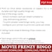 50 Movie Frenzy Bingo Game Card, Watercolor Holiday Themed Activity ...
