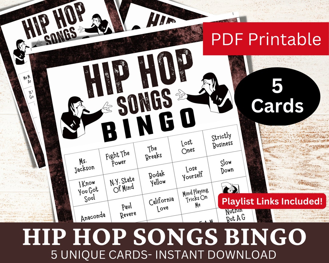 5 Hip Hop Songs Bingo Game Cards Rap Music Party Activity - Etsy