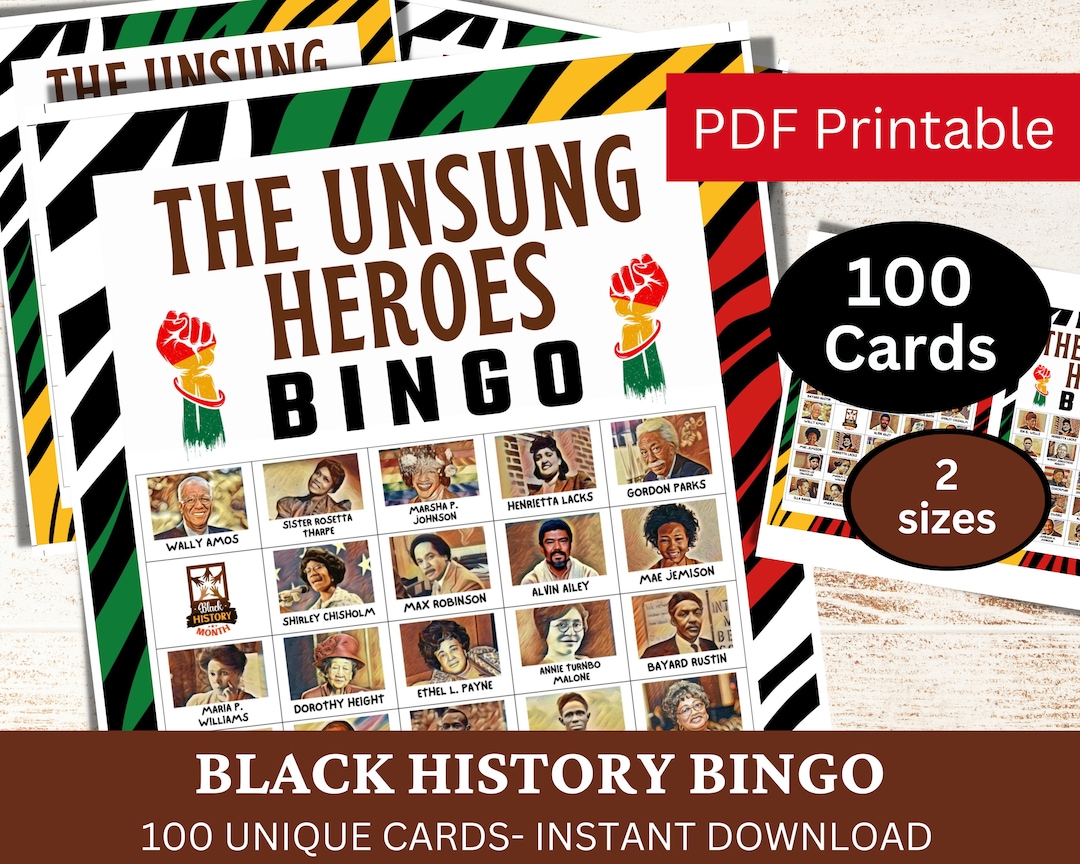 100 Black History Month Bingo Game Card, Unsung Heroes Theme Class ...