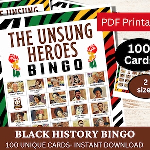 100 Black History Month Bingo Game Card, Unsung Heroes Theme Class ...