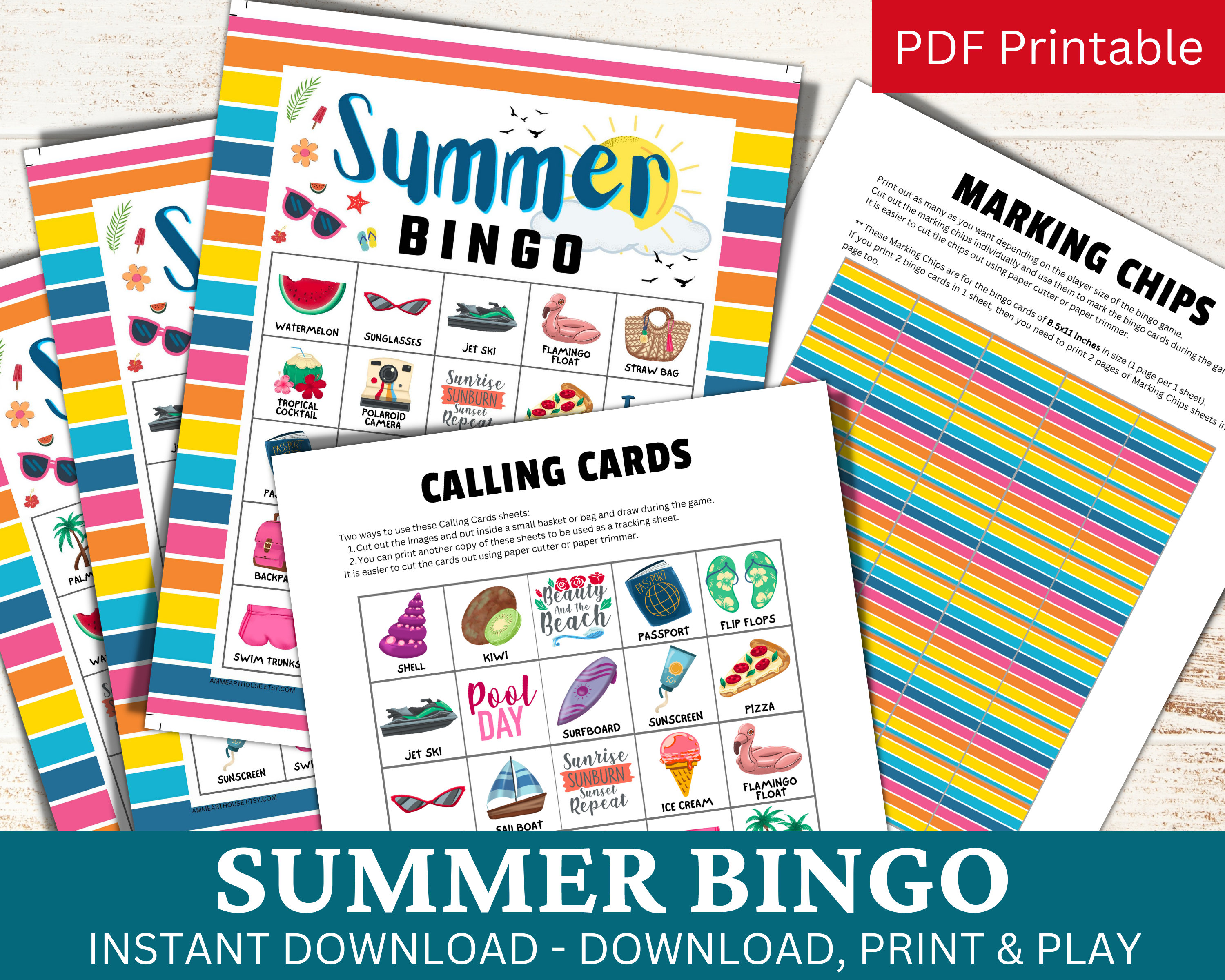 50 Summer Bingo Game Card Beach Travel Trip Themed Activity - Etsy