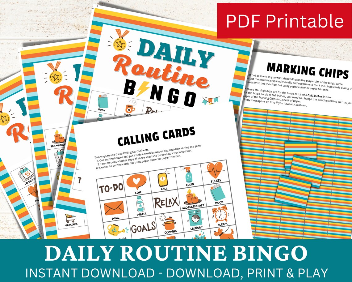 50 Daily Routine Bingo Game Card Daily Chores Bingo Self - Etsy
