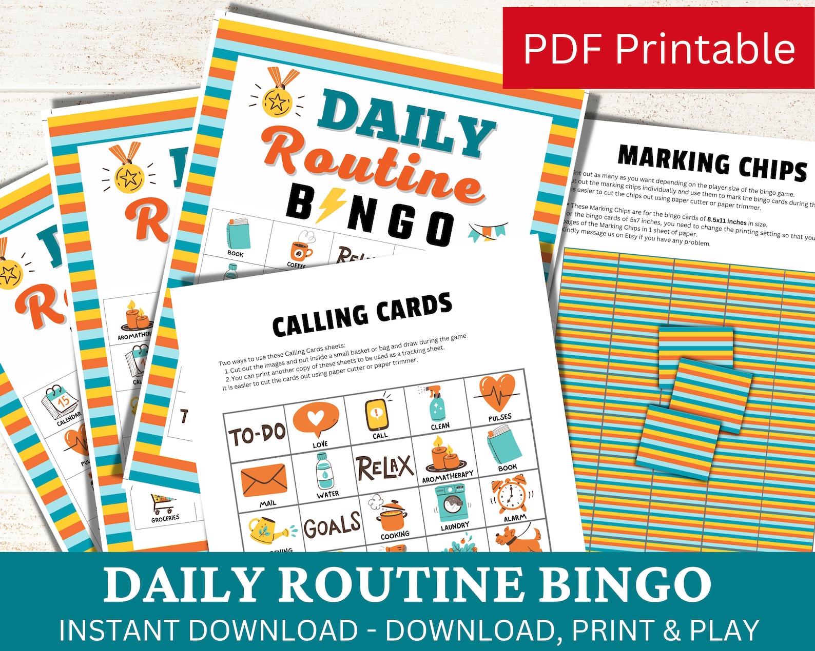 50 Daily Routine Bingo Game Card, Daily Chores Bingo, Self Care ...