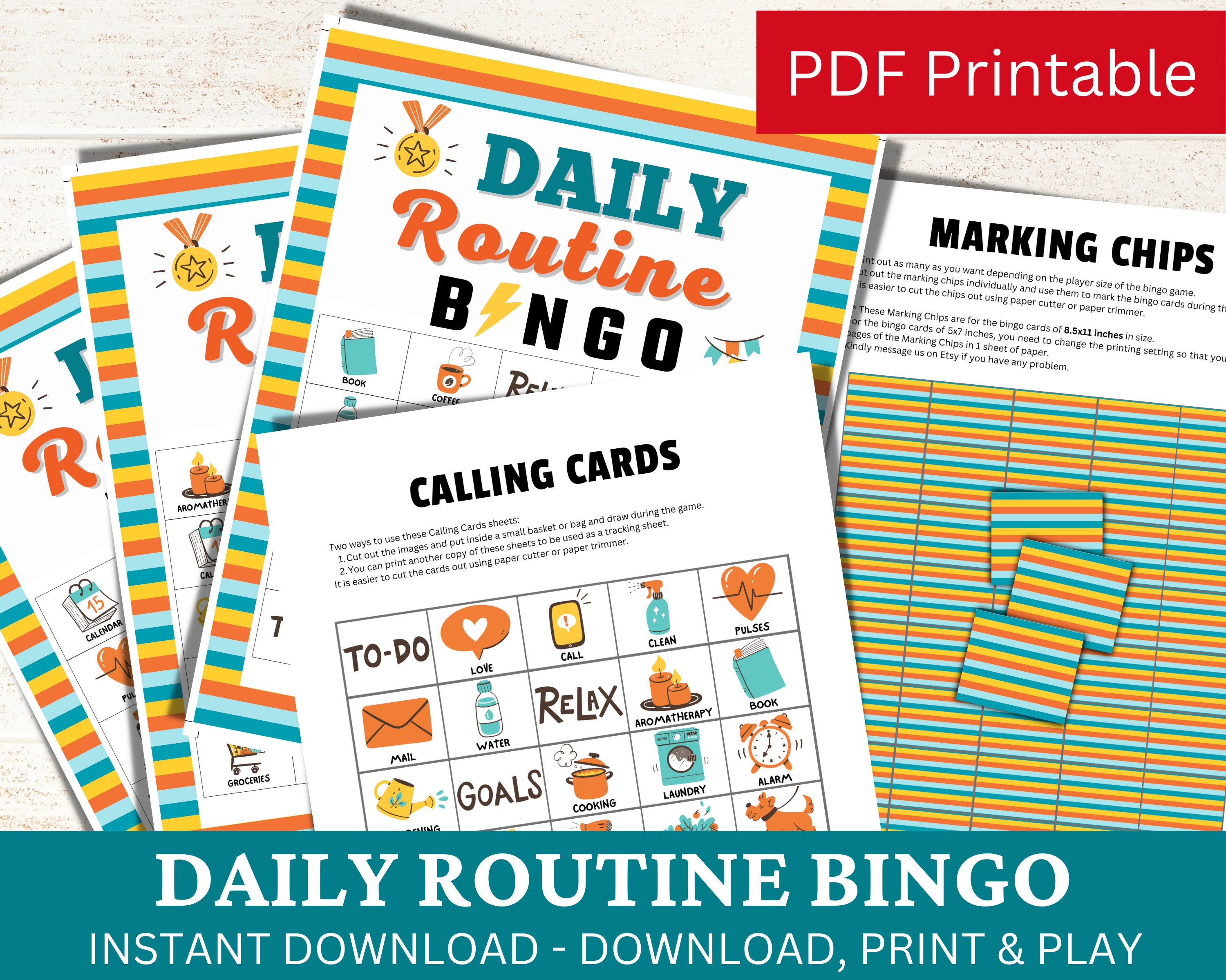 50 Daily Routine Bingo Game Card, Daily Chores Bingo, Self Care ...