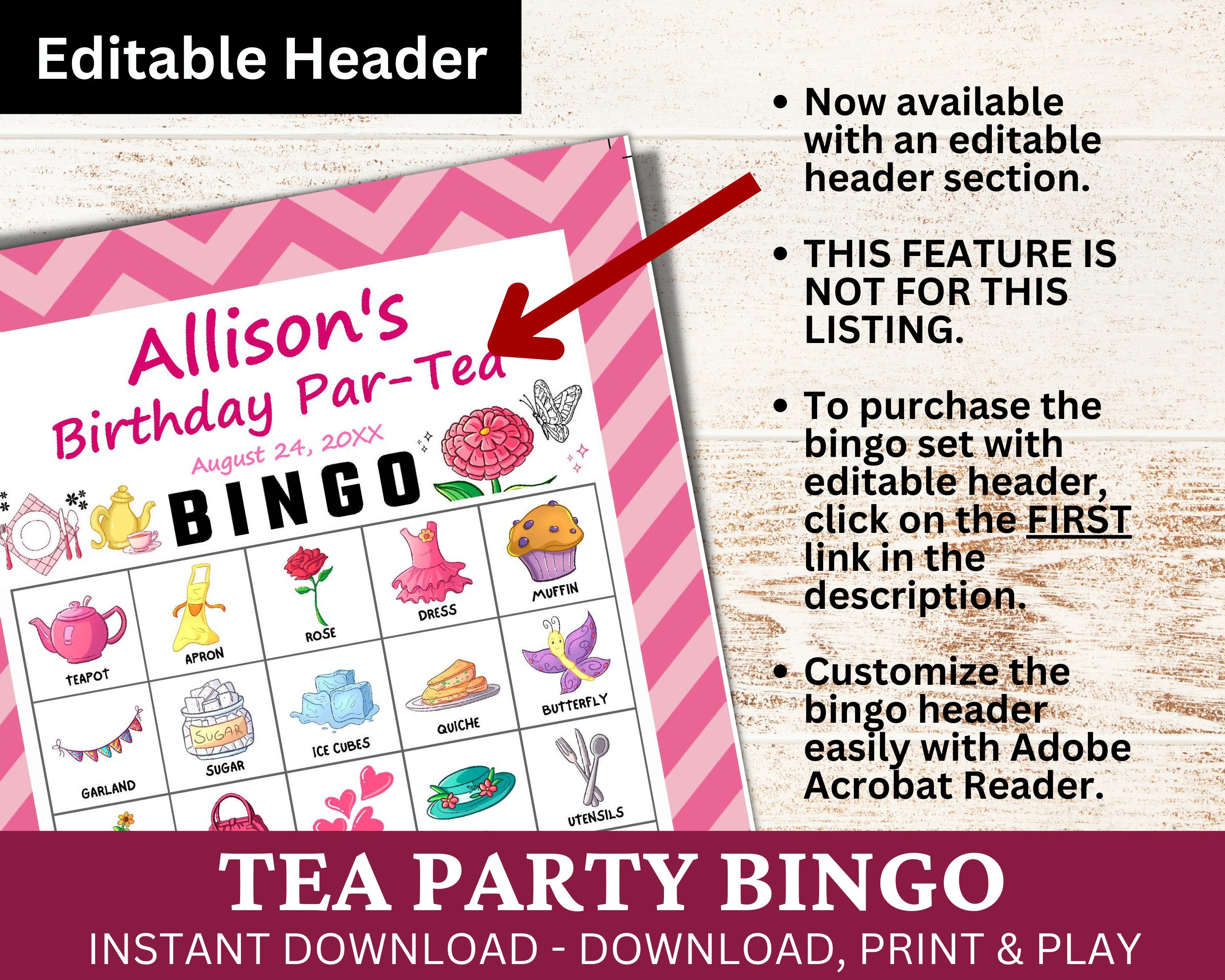 50 Tea Party Bingo Game Card Fun Birthday Theme Party - Etsy
