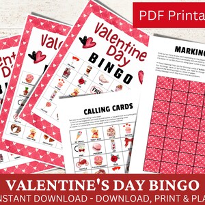 50 Valentine's Day Bingo Game Card, Watercolor Theme Class Party ...