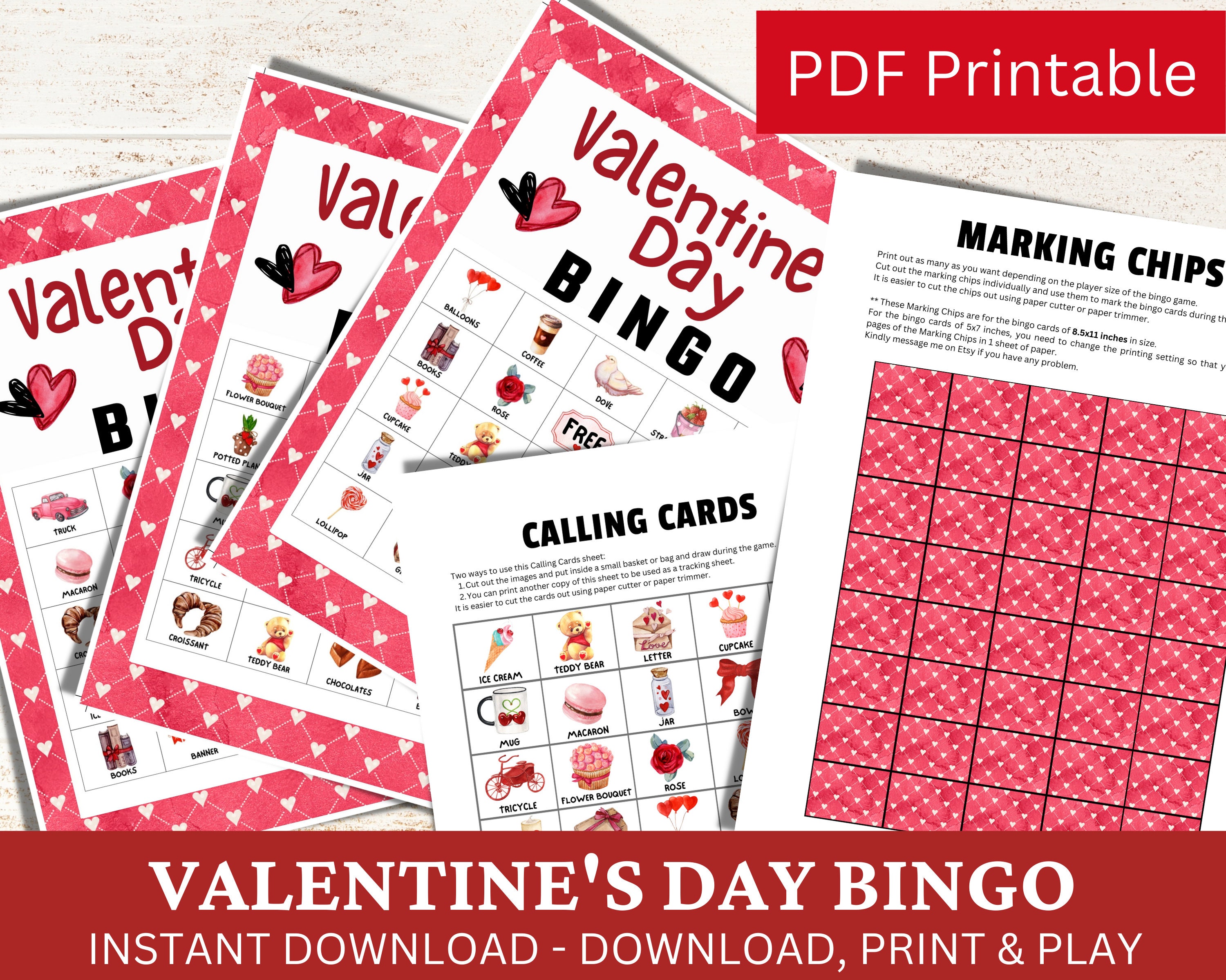 50 Valentine's Day Bingo Game Card, Watercolor Theme Class Party ...