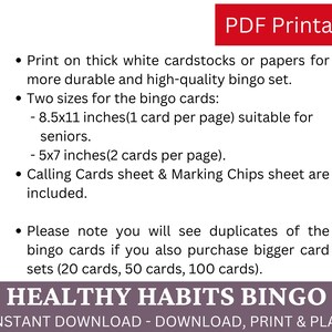 50 Healthy Habits Bingo Game Card for Kid and Adult, Good Practice ...