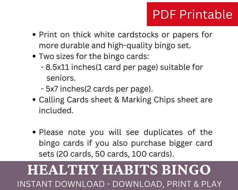 50 Healthy Habits Bingo Game Card for Kid and Adult, Good Practice ...