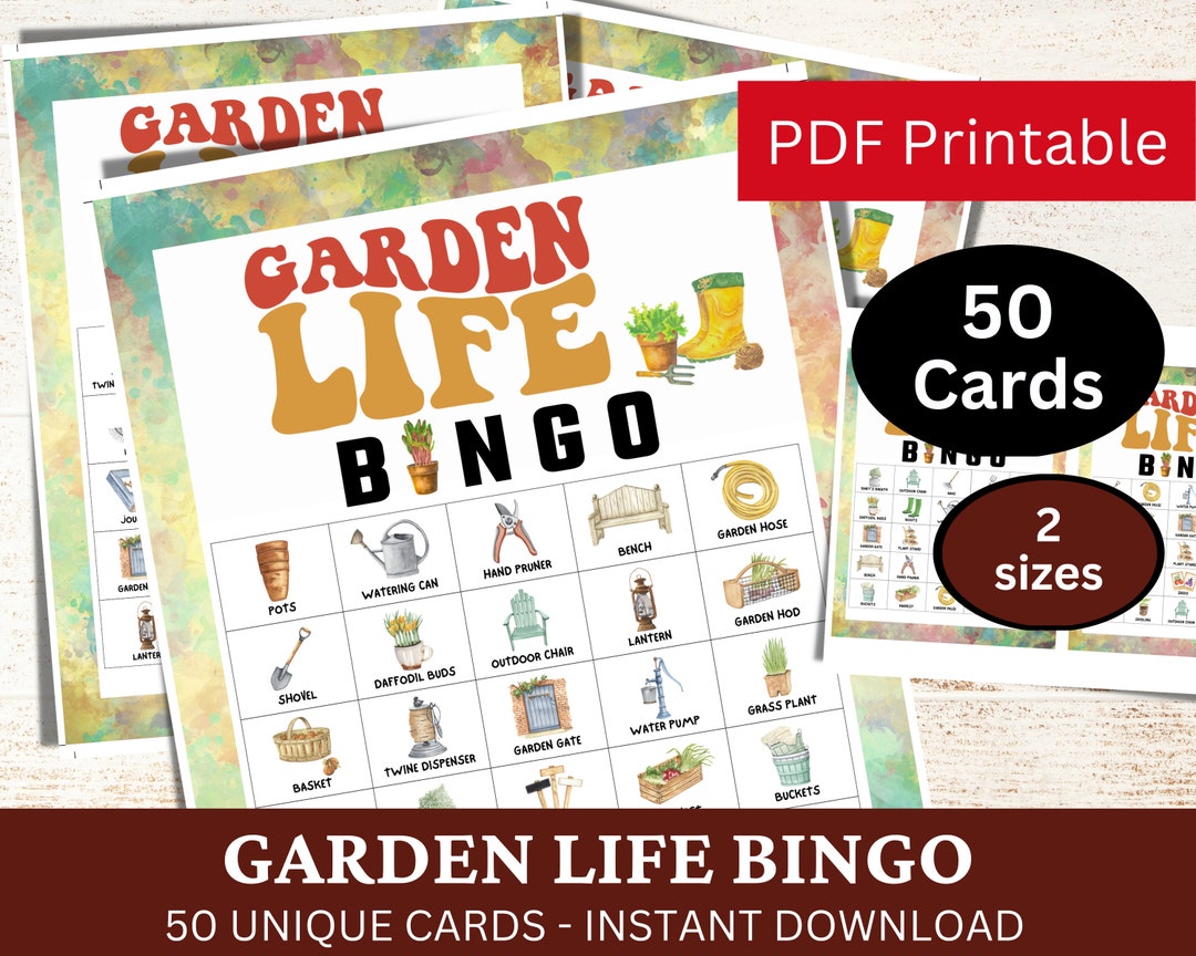 50 Garden Life Bingo Game Card, Gardening Tool Theme Activity ...
