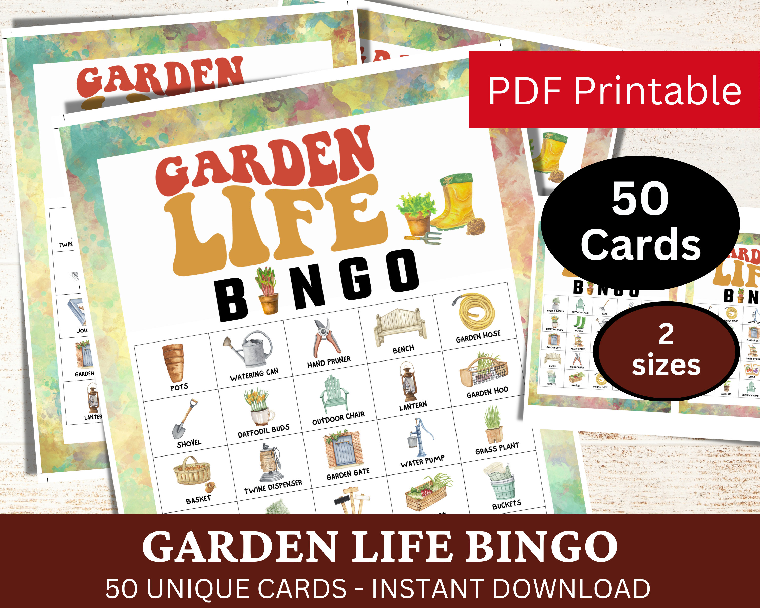 50 Garden Life Bingo Game Card, Gardening Tool Theme Activity ...