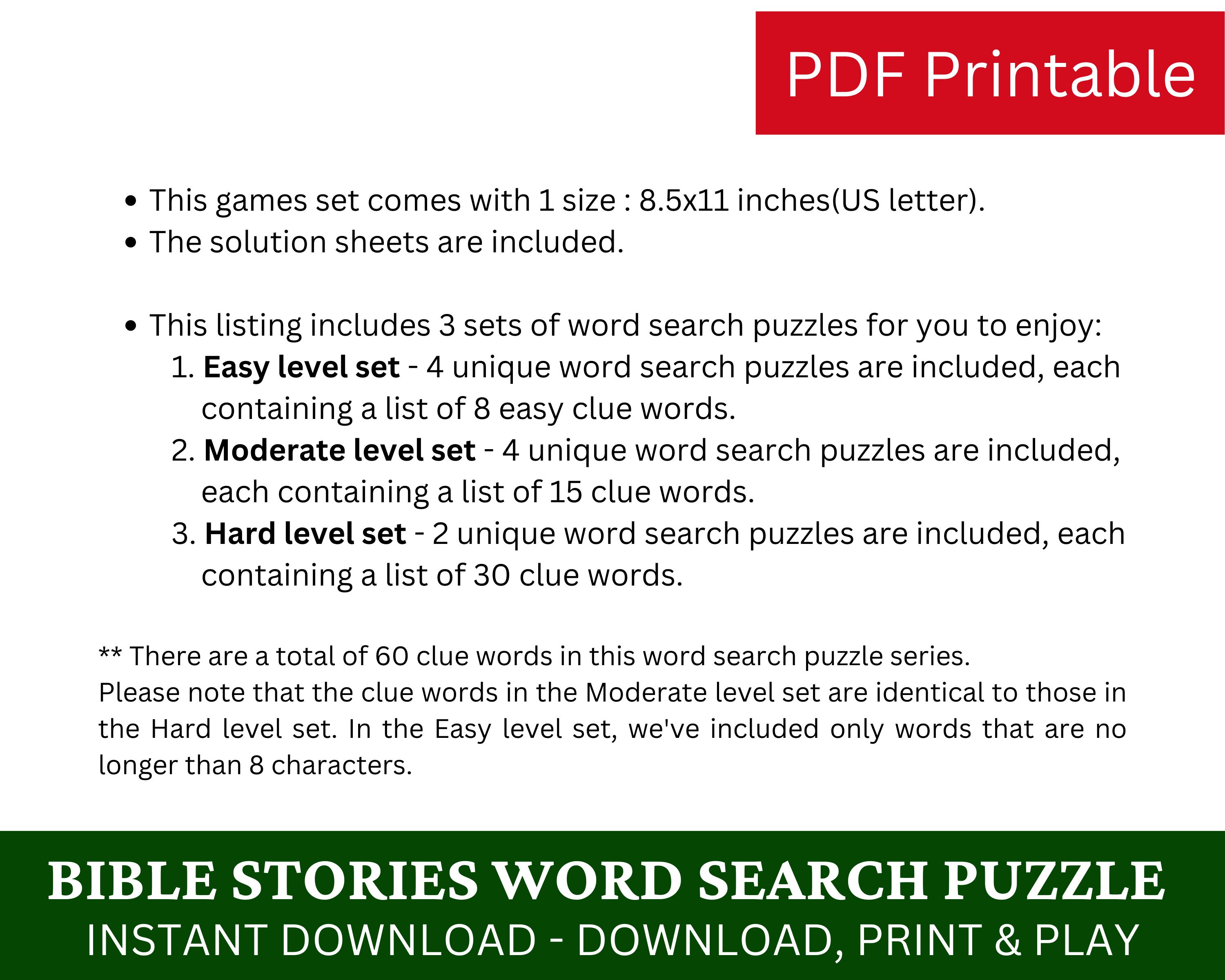 10 Bible Stories Themed Word Search Puzzle Games, Church Youth Activity ...