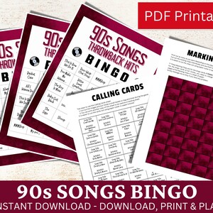 5 Throwback 90s Songs Bingo Game Cards, Timeless Music Party Activity ...
