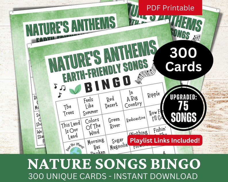 Nature Songs Bingo Game 300 Card, Music Bingo With Playlist ...