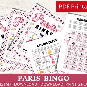 50 Paris Bingo Game Card, Fun Travel Theme Birthday Party Activity ...
