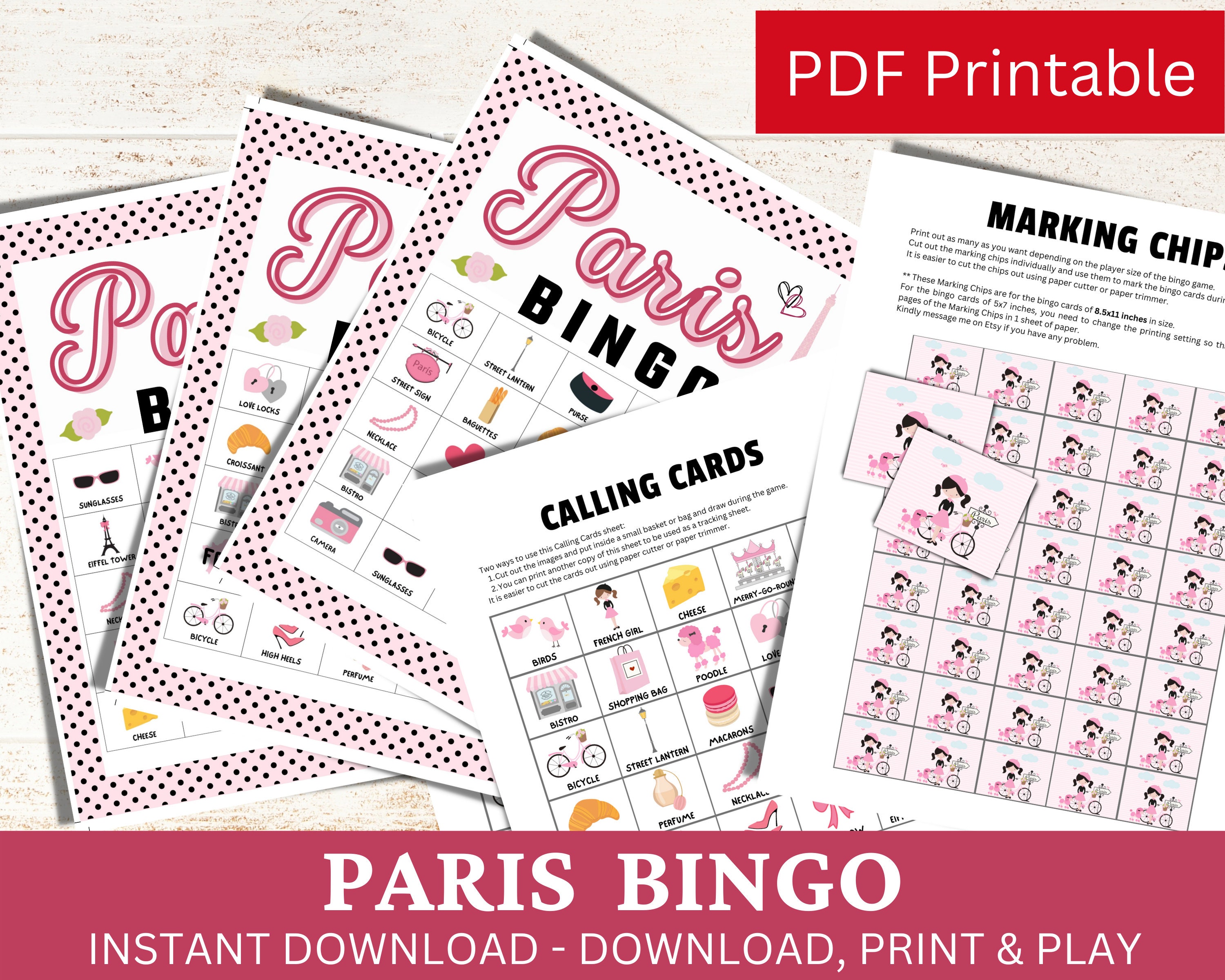 50 Paris Bingo Game Card, Fun Travel Theme Birthday Party Activity ...