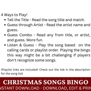 Christmas Songs Bingo 50 Cards, Best Xmas Songs Bingo With Playlist ...