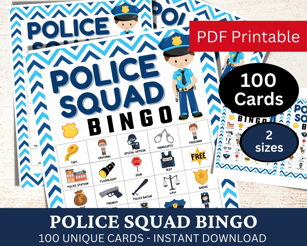 100 Police Squad Bingo Game Card, Police Party Theme Activity, Fun ...