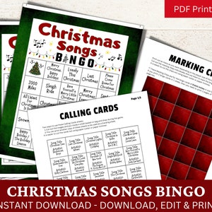 Christmas Songs Bingo 50 Cards, Best Xmas Songs Bingo With Playlist ...