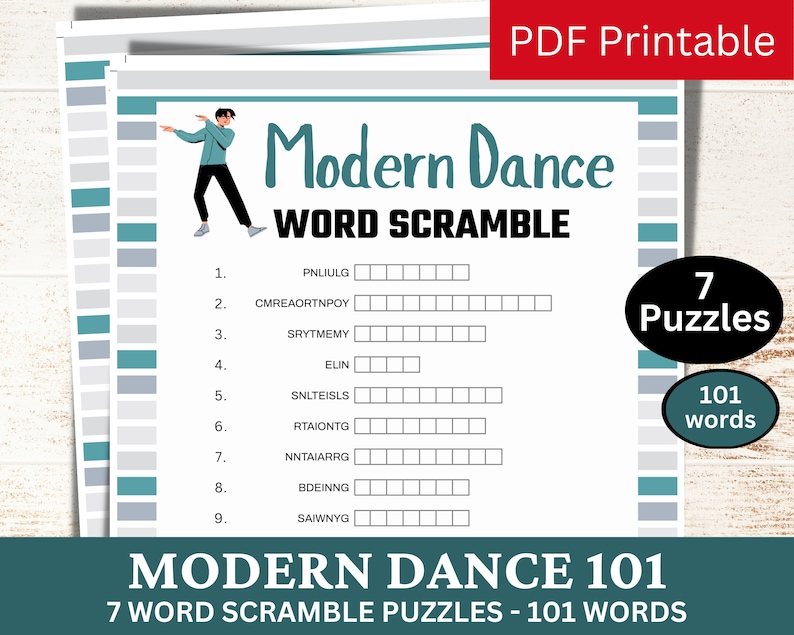 7 Modern Dance Themed Word Scramble Puzzle Games, Contemporary Move ...