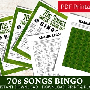 5 Oldie 70s Songs Bingo Game Cards, Timeless Music Party Activity ...