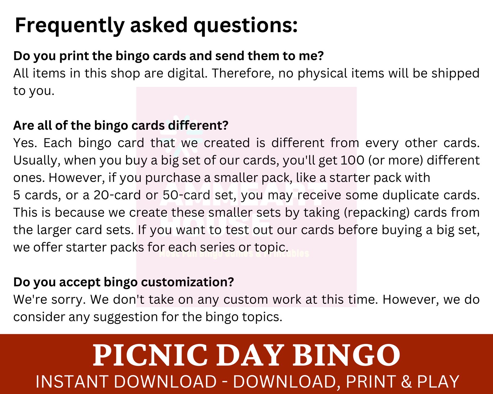 50 Picnic Day Bingo Game Card, Family Reunion Activity, Fun Birthday ...
