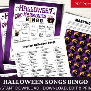 Halloween Songs Bingo 200 Cards, Work Holiday Bingo Party, October ...