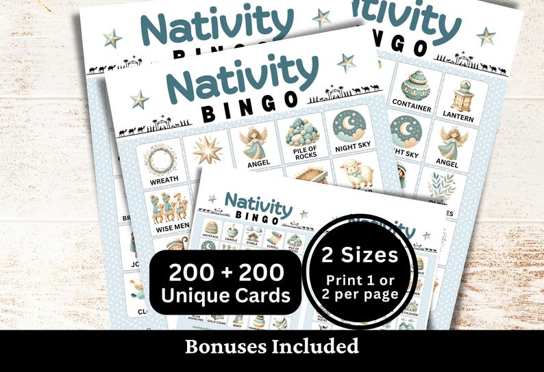 Nativity Bingo, 200 Cards, Christianity Theme, Printable PDF Game ...