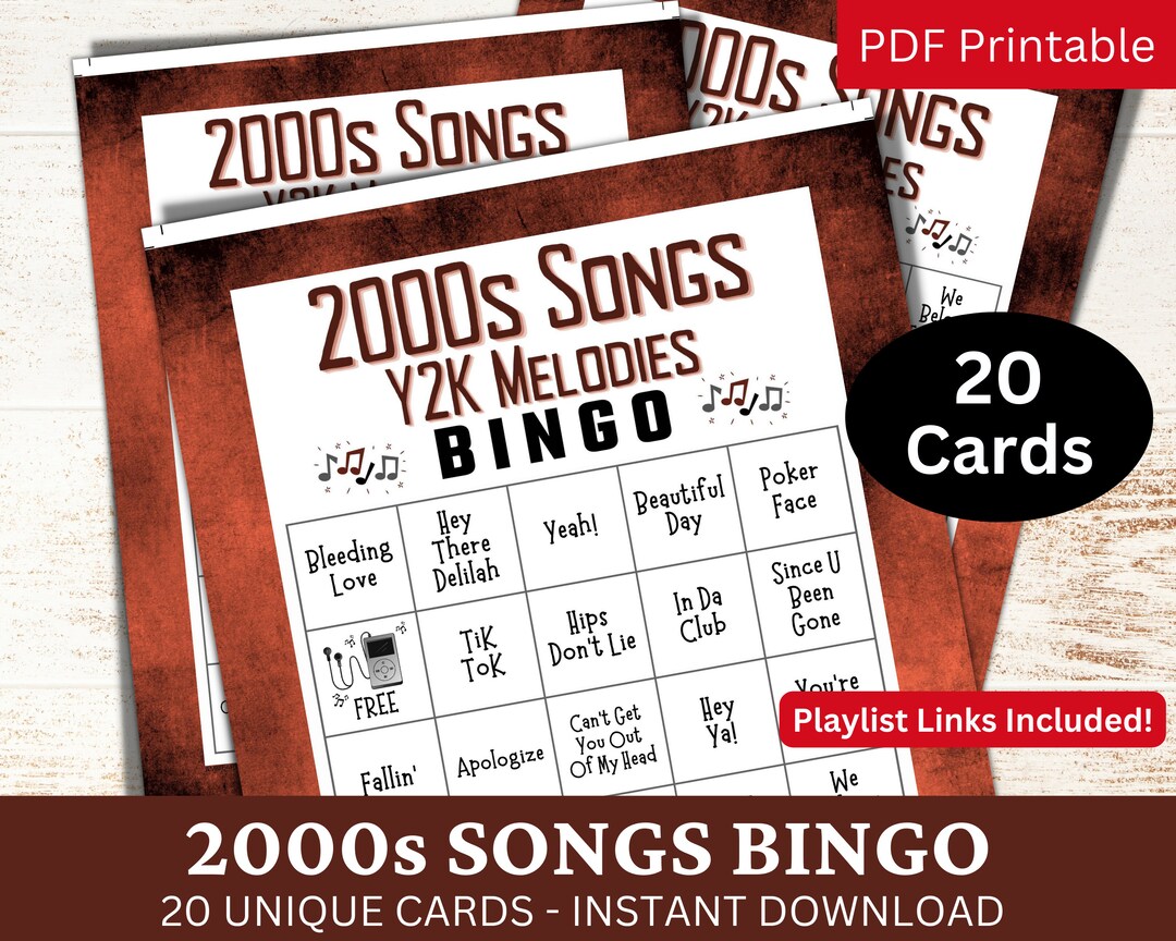 2000s Songs Bingo 20 Card Y2K Family Reunion Party Night - Etsy