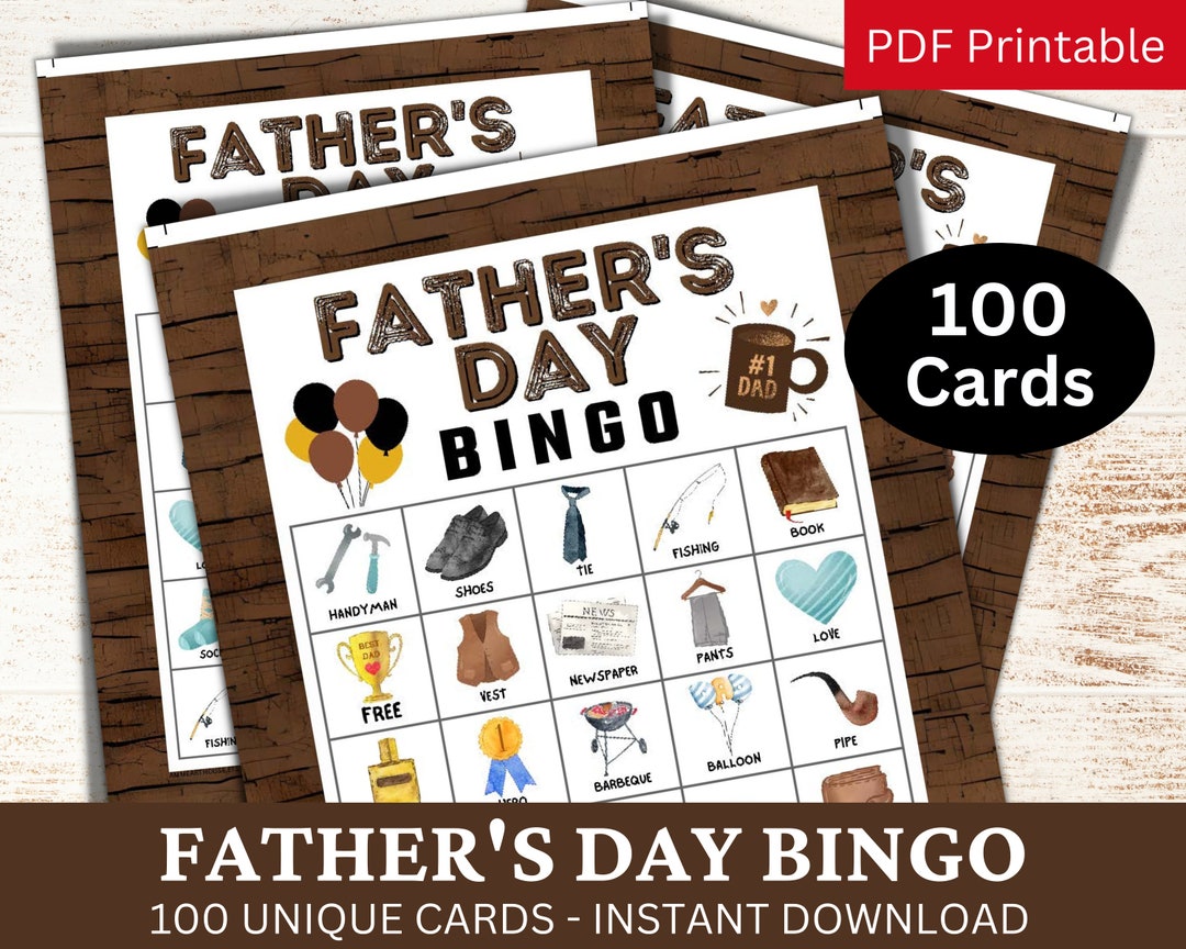 100 Father's Day Bingo Game Card, Watercolor Dad Themed Activity ...