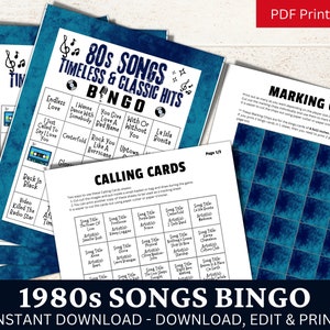 Classic 80s Songs Bingo Game 50 Cards Timeless Music Party - Etsy