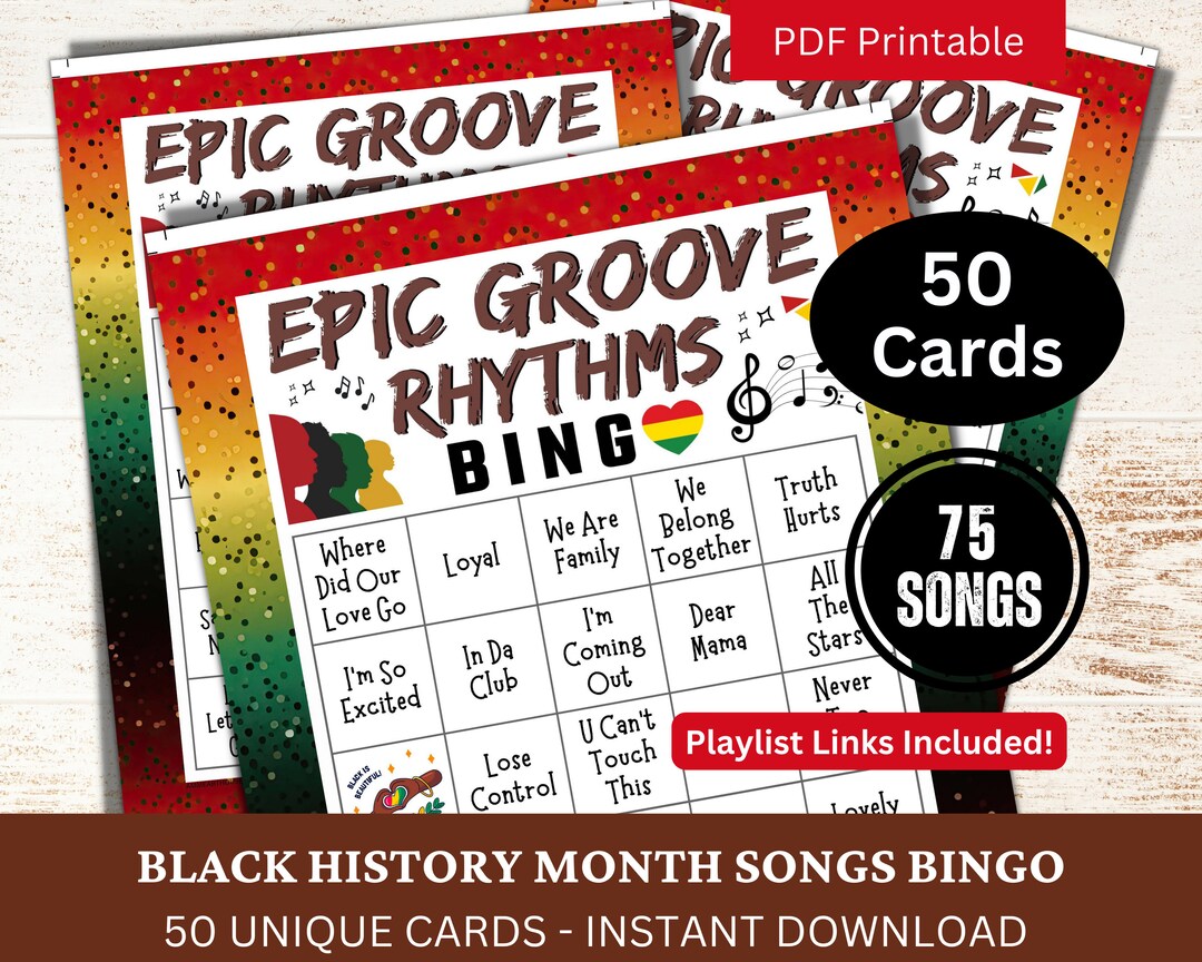 Black History Month Songs Bingo 50 Cards, Office Holiday Gathering ...