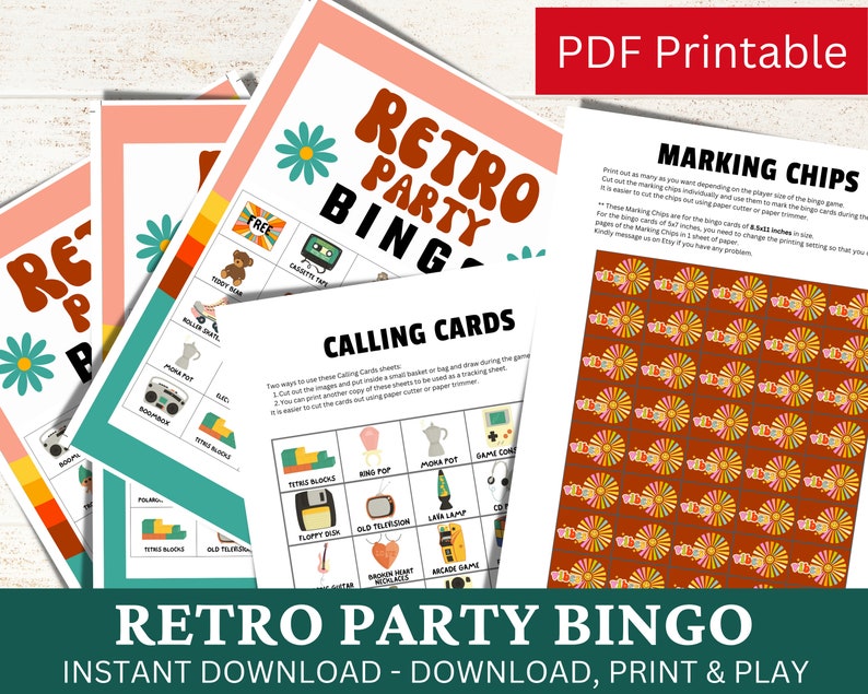 50 Retro Party Bingo Game Cards National Retro Day Activity - Etsy