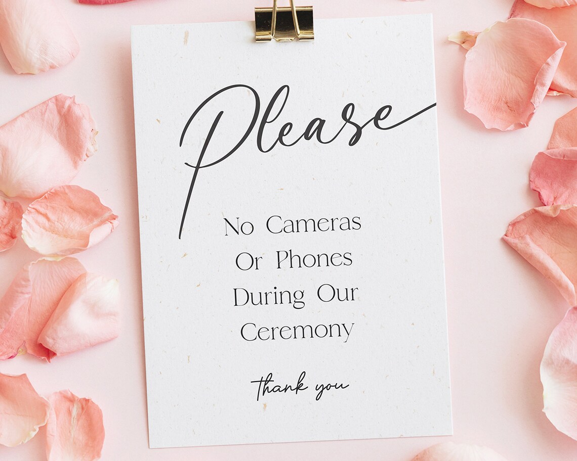 Please No Cameras or Phones During Our Ceremony, No Photos Wedding Sign ...