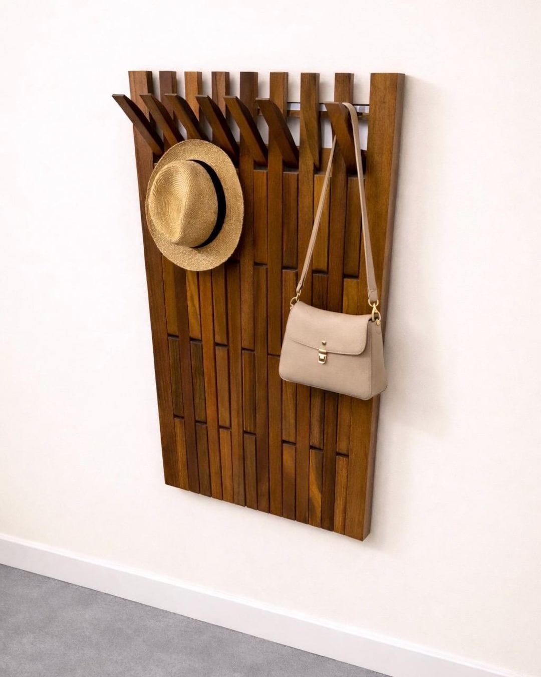 Hidden Hook Coat Rack, Wall Mounted Entryway Organizer, Modern Walnut ...
