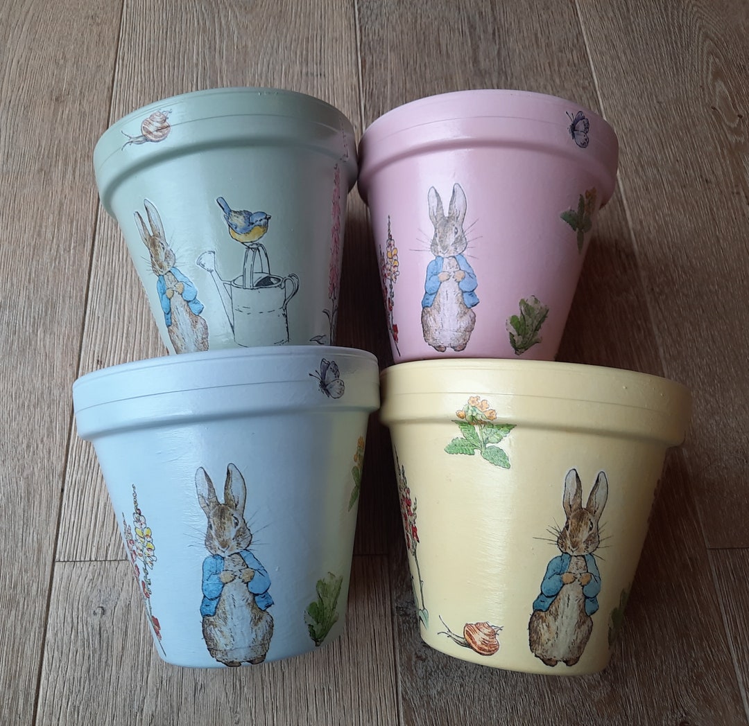 Beatrix Potter's Peter Rabbit Pastel Decoupage 14cm Plant Pots Easter ...